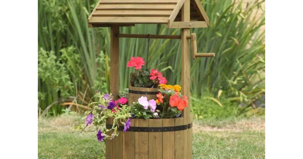 Wensput 'Wishing Well' houten bloembak - Ø 48 x 100 cm - Wensput ...